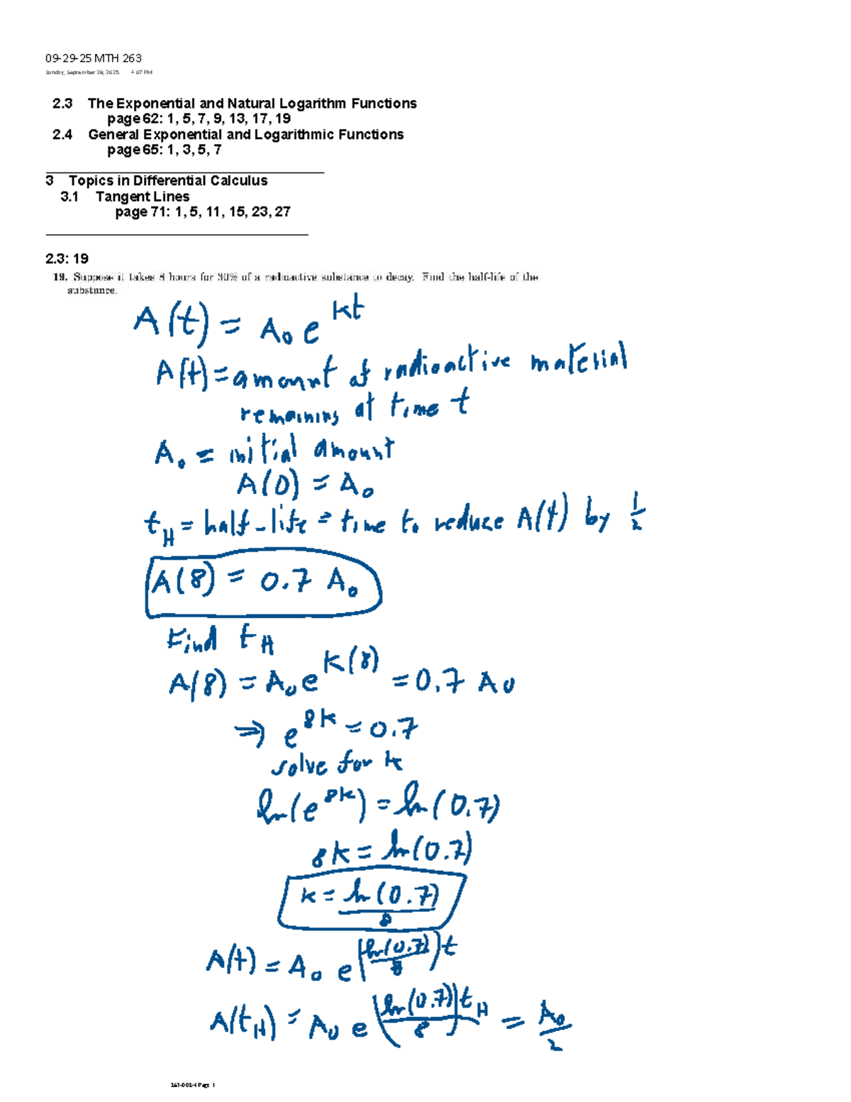 MTH 263 Midterm Exam Notes: Exponential & Calculus Functions - Studocu