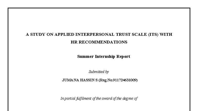 Applied Interpersonal Trust Scale (ITS) Study - MBA Internship Report ...