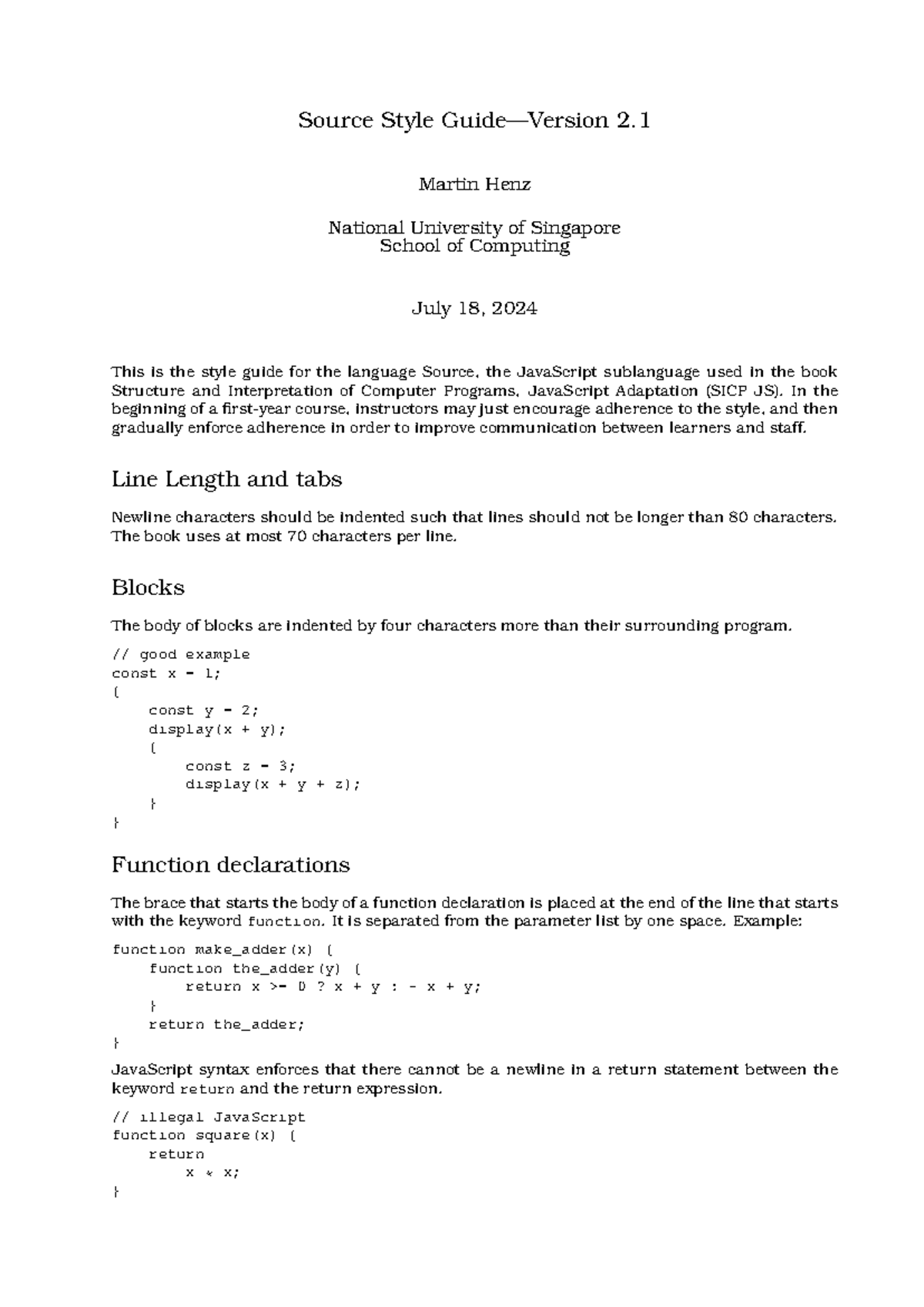 Source Style Guide (SICP JS) - Key Coding Conventions - Studocu