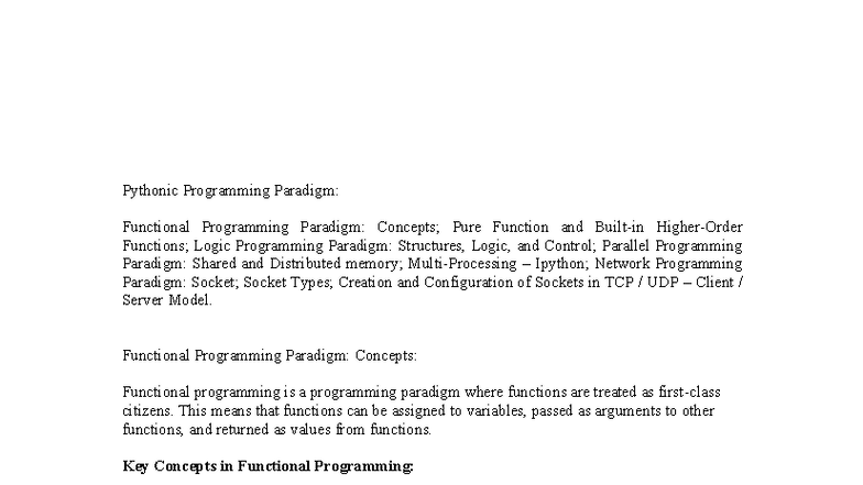Pythonic Programming Paradigms: Functional, Logic, and Parallel Programming in - Studocu