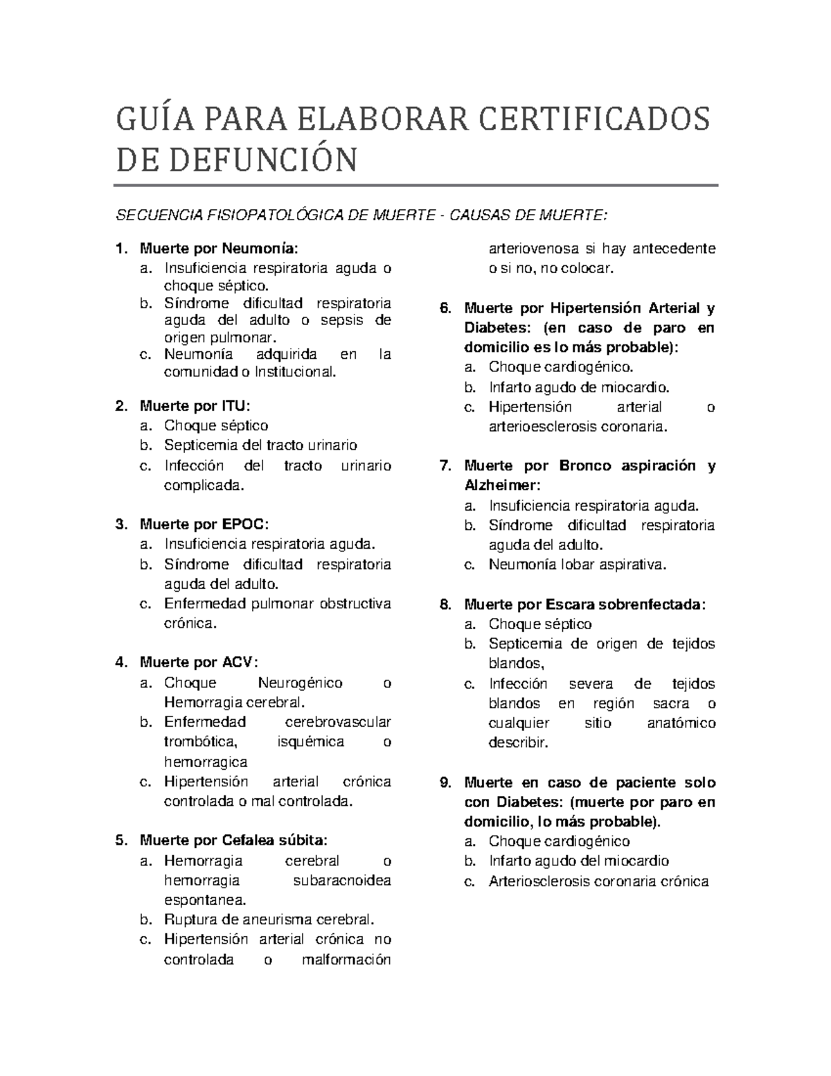 Guía para Certificados de Defunción: Causas de Muerte Detalladas - Studocu
