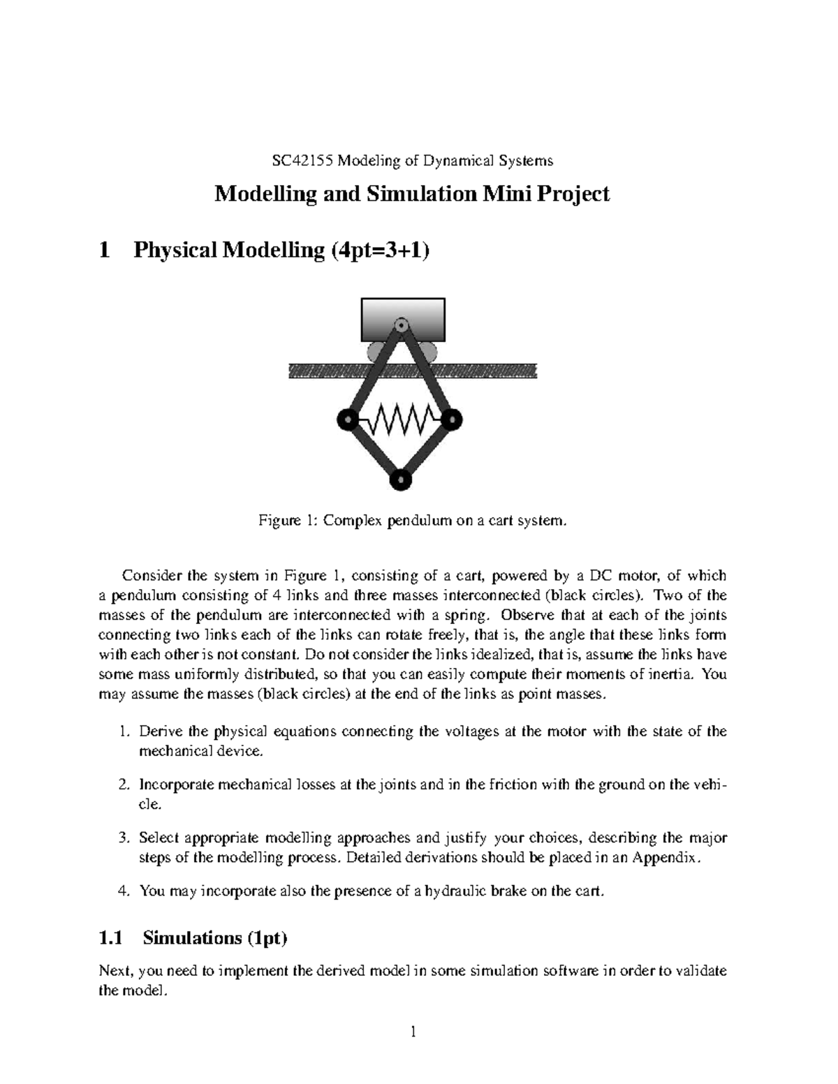 SC42155 Mini Project 1: Modeling & Simulation of a Complex Pendulum System - Studeersnel