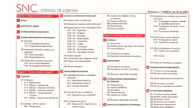 SNC - Código de Contas e Normas Contabilísticas Detalhadas - Studocu