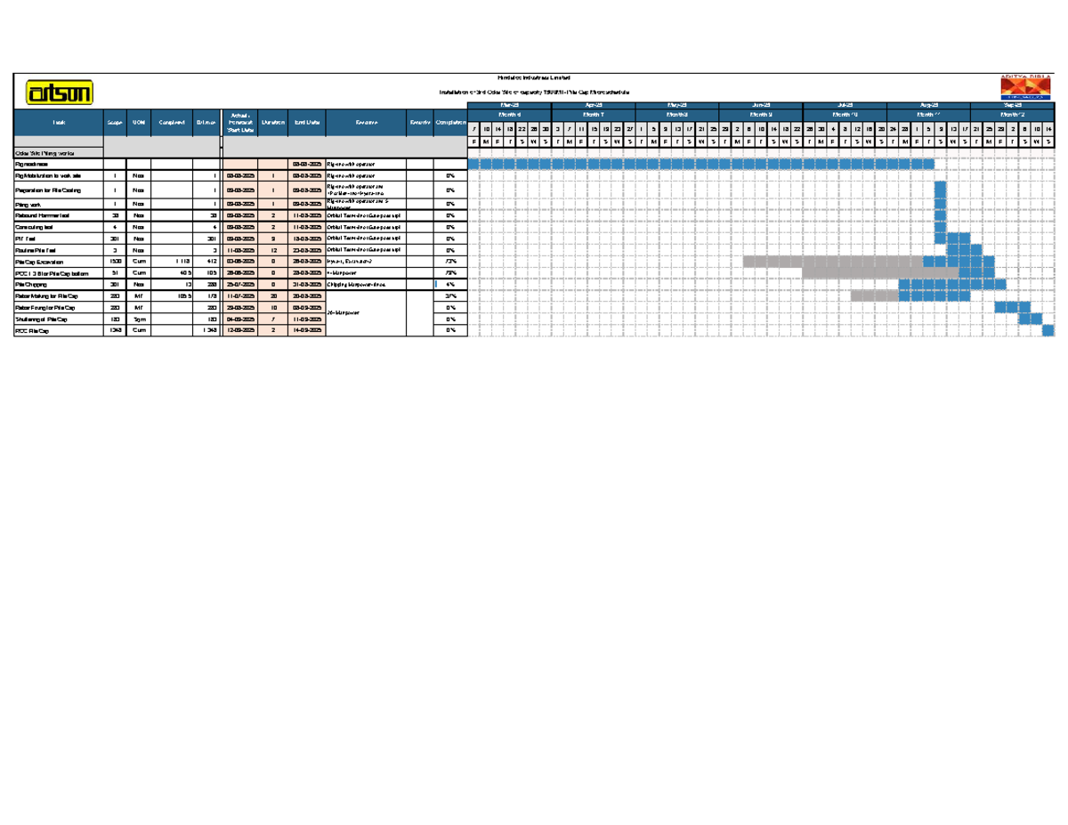 HINDALCO 3rd Coke Silo Project: Pile Cap Micro-Schedule - Studocu