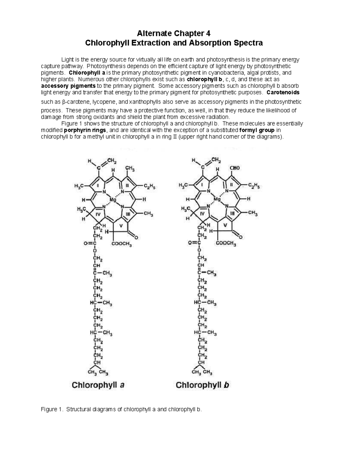 BOT 301 Lab Manual: Chapter 4 - Chlorophyll Extraction & Absorption ...