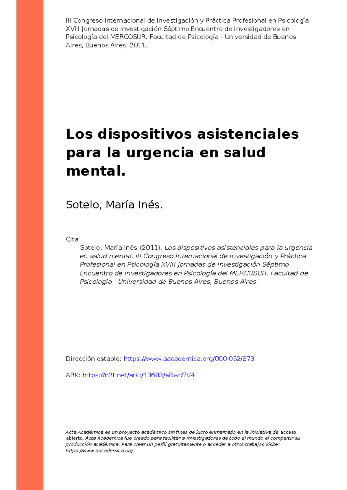 Dispositivos Asistenciales para Urgencias en Salud Mental - PSICO 2011 - Studocu