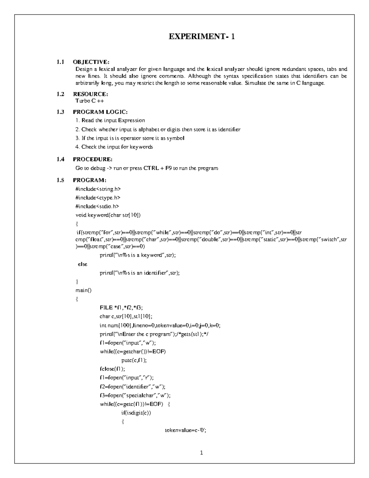 Write A C Program To Simulate Lexical Analyzer For Validating Operators 0113