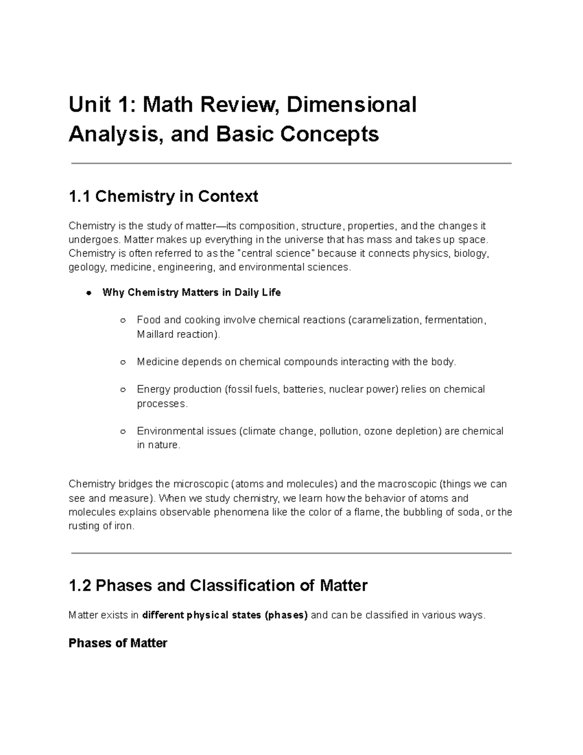 Unit 1: Chemistry Fundamentals, Dimensional Analysis, and Matter ...