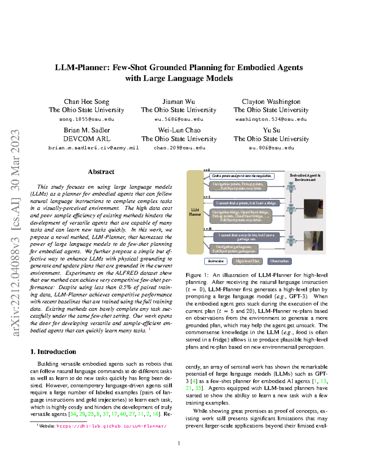 Grounded Planning for Embodied Agents Using LLMs (arXiv:2212.04088v3 ...