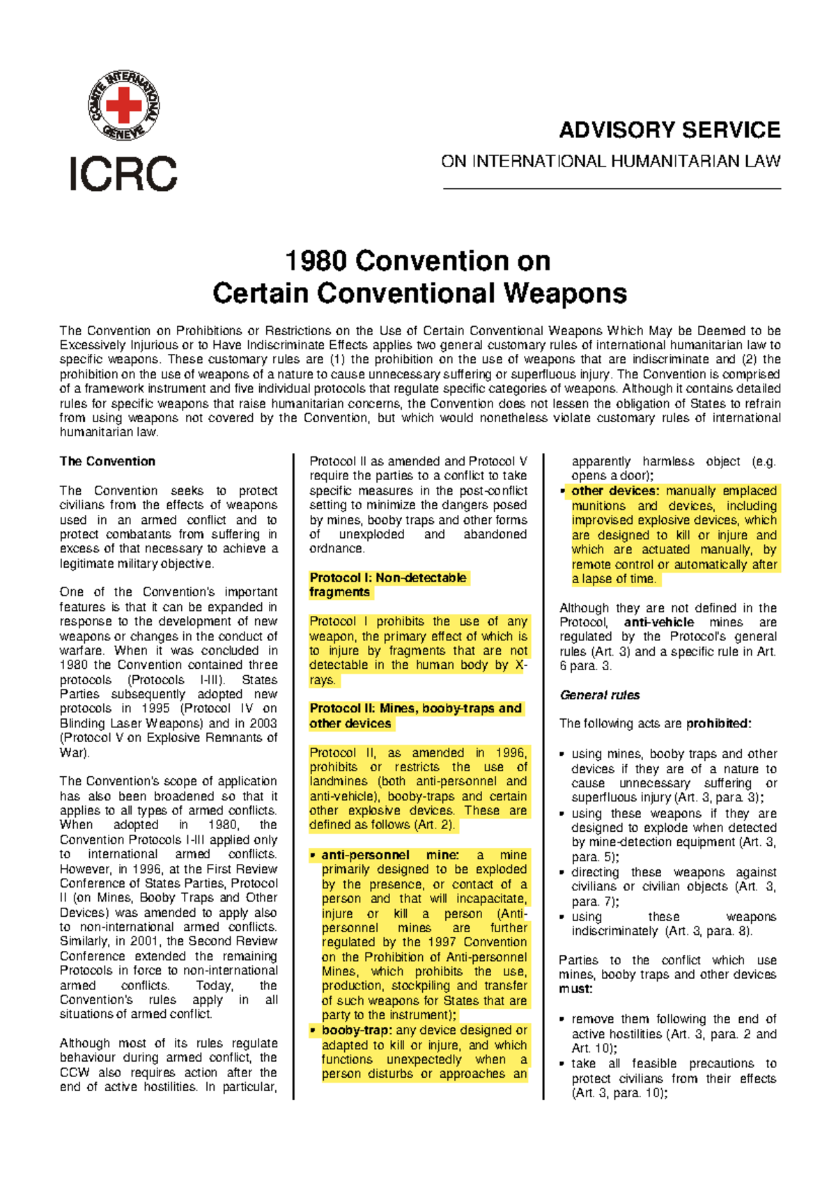 1980 CCW: Overview of the Convention on Certain Weapons - Studocu