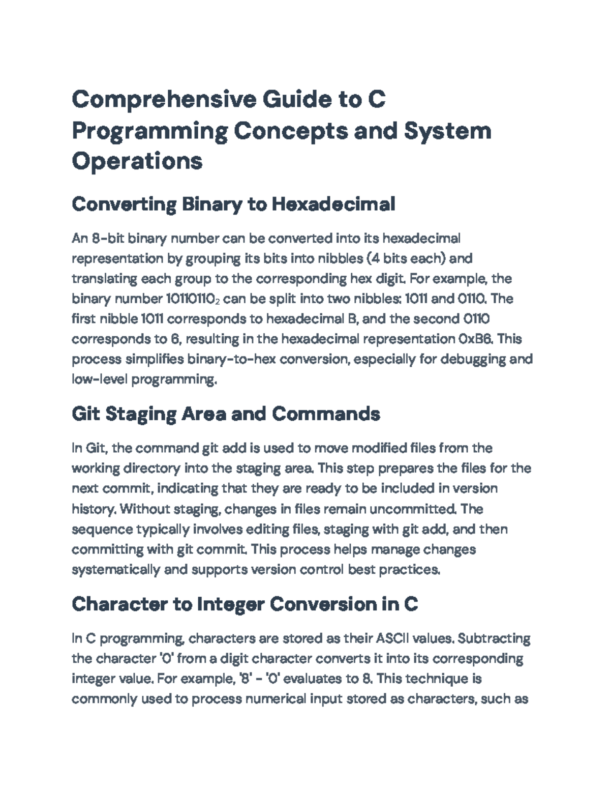 Comprehensive Guide to C Programming Concepts and System Operations ...