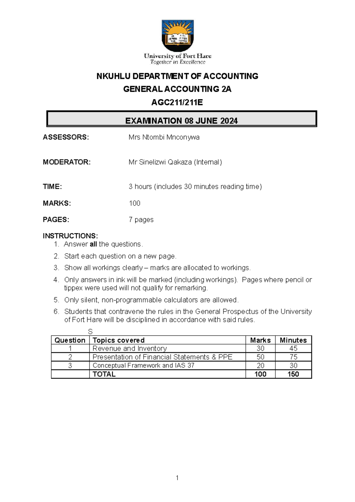 2024 ACG2A General Accounting Final Exam Paper - Studocu