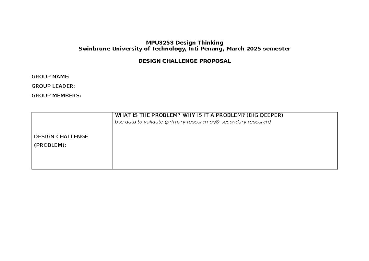 MPU3253 Design Challenge Proposal Template - 2025 Semester - Studocu