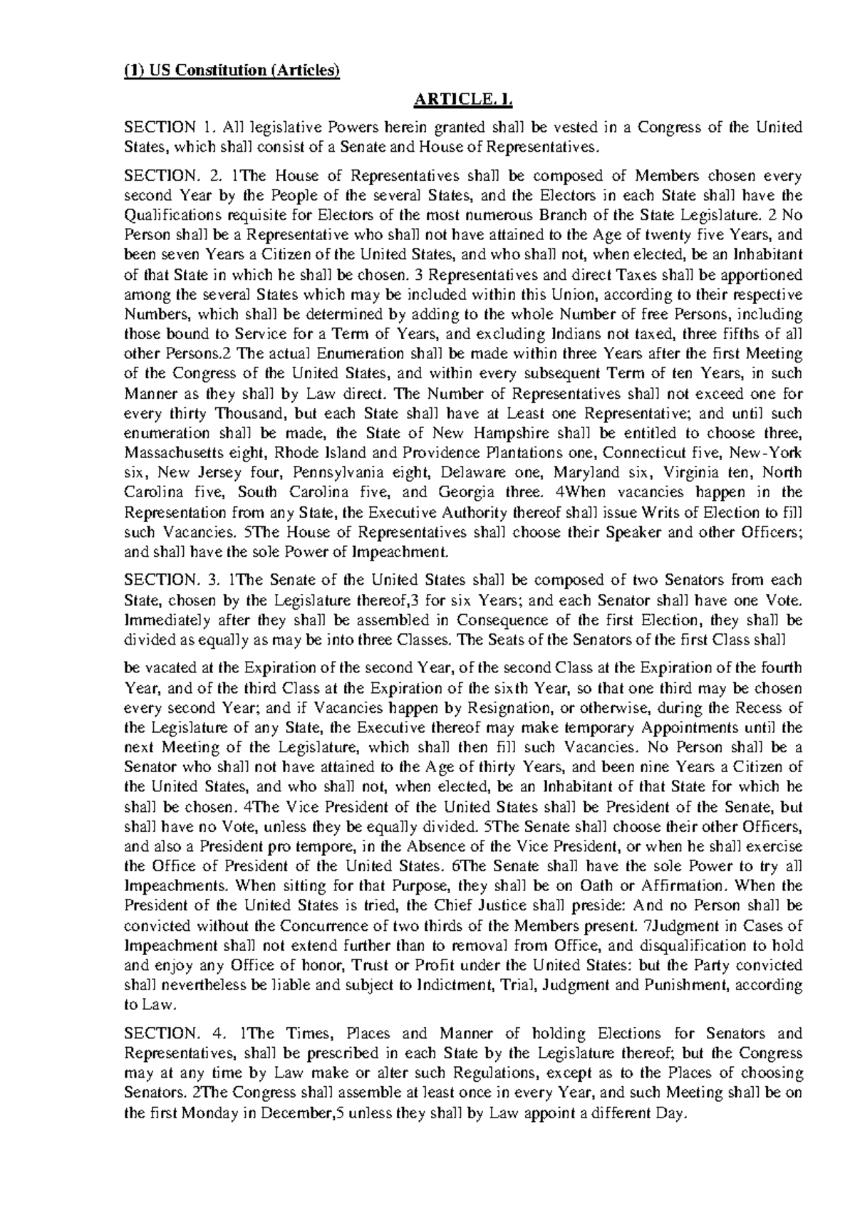 US Constitution: Articles I-IV Overview and Key Provisions - Studocu
