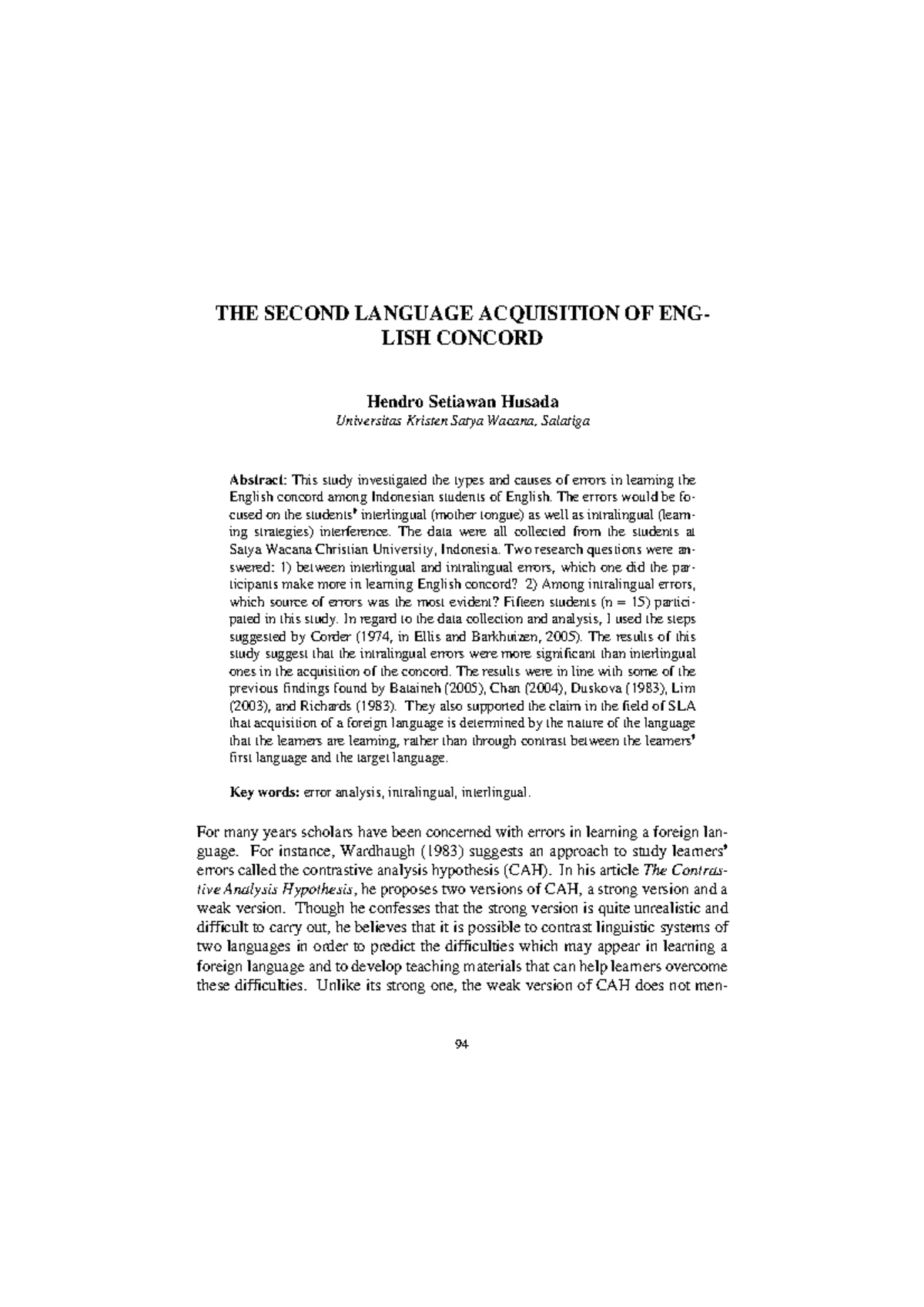 SLA Study: Error Analysis of English Concord Among Indonesian Learners ...