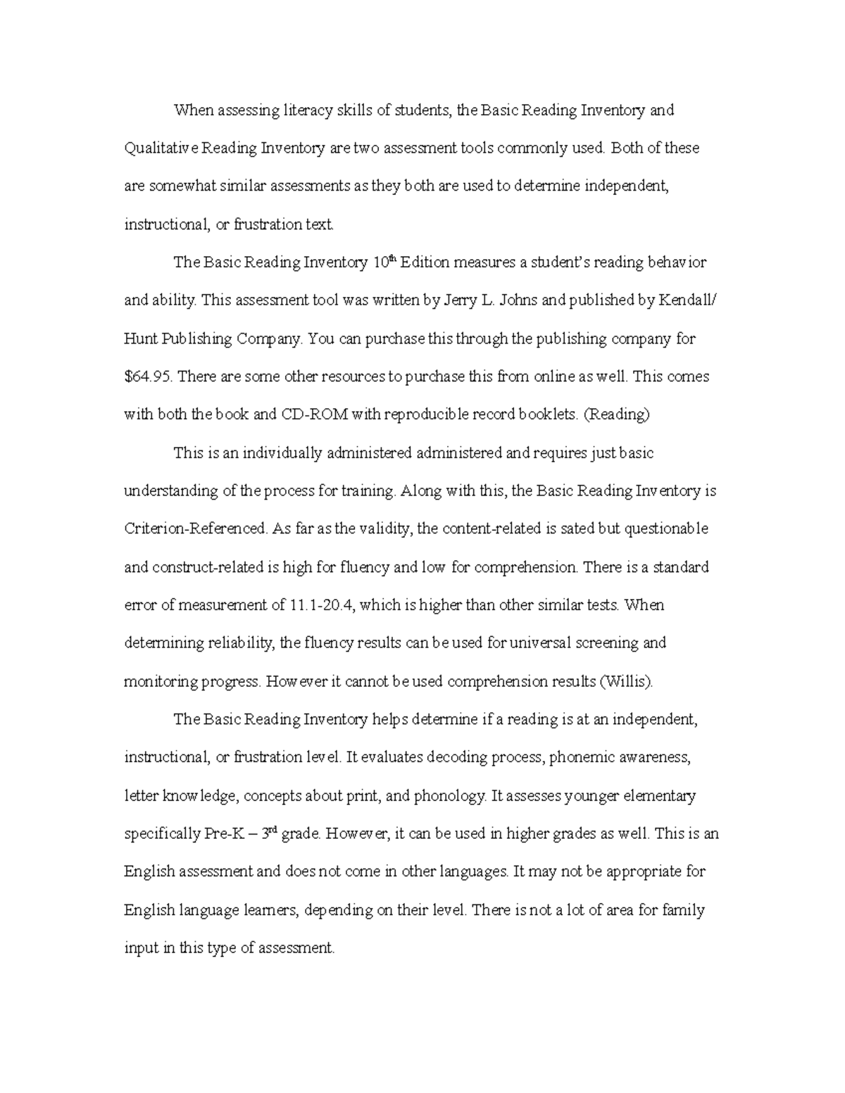 Basic Reading Inventory and Qualitative Reading Assessment - When ...