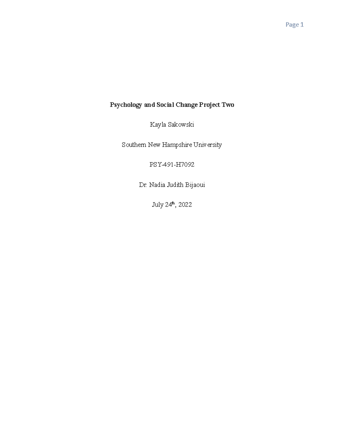 5-1 Project Two - Psychology and Social Change Project Two Kayla ...