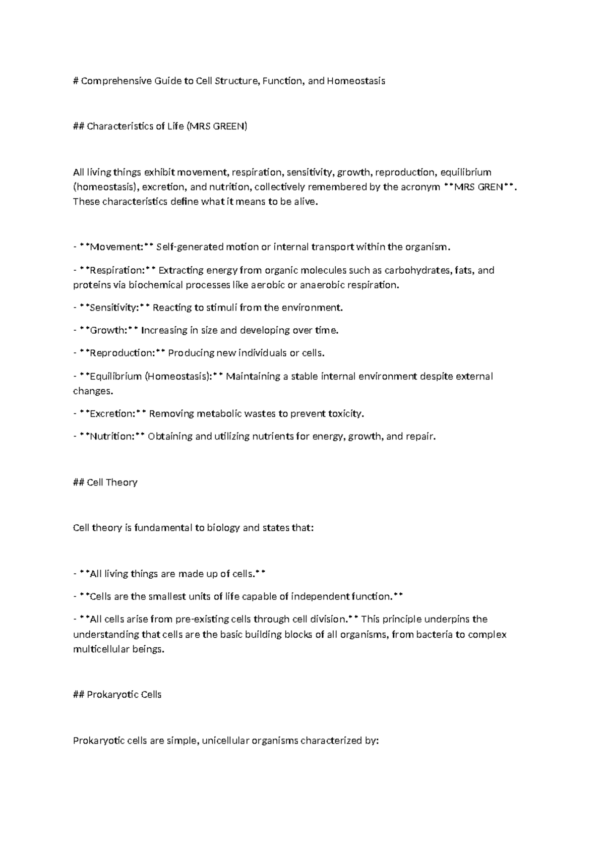 Comprehensive Guide to Cell Structure & Function (MRS GREN) - Studocu