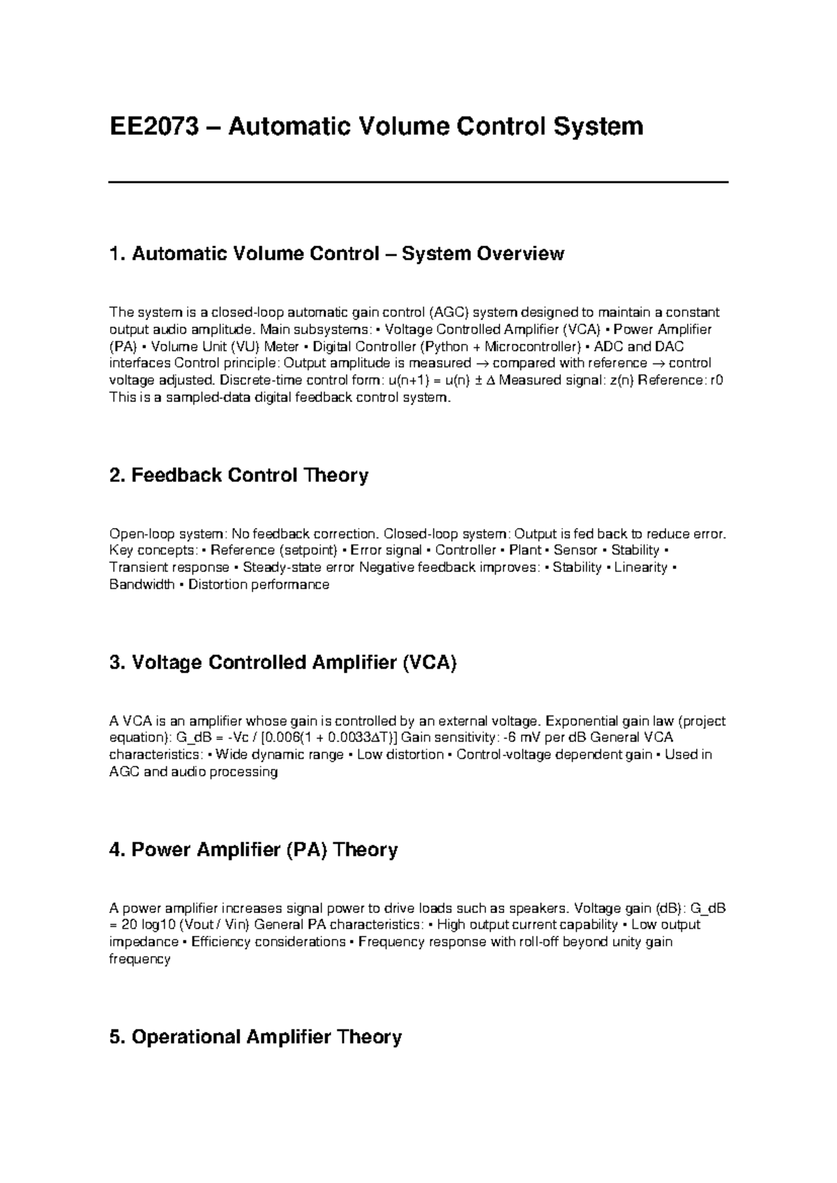 EE2073 Automatic Volume Control System Theory Notes (Up to Lab 4) - Studocu
