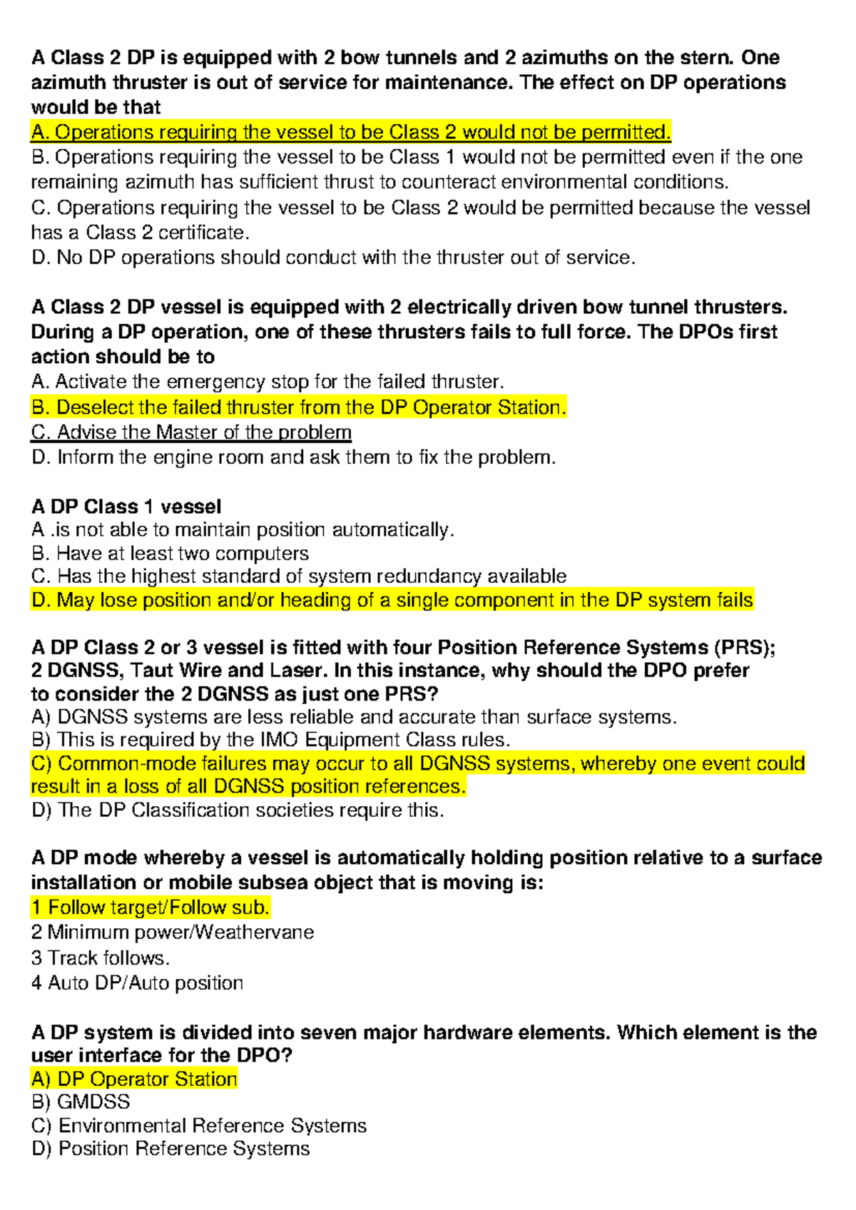 Dynamic Positioning (DP) Class 2 Test Questions and Answers - Studocu