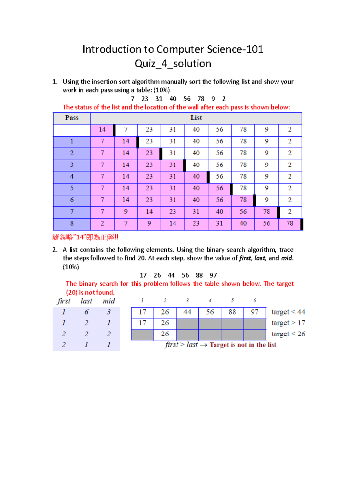 Quiz4 solution - aaaaaaaaaaaaaaaa - Introduction to Computer Science ...
