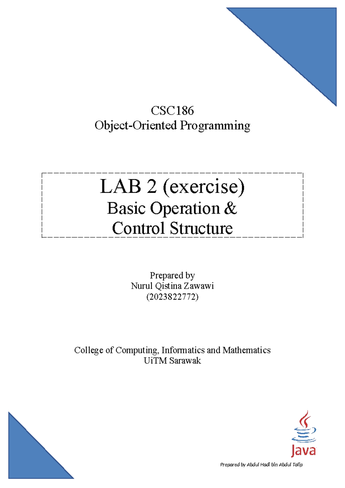 CSC186 Lab Tutorial 2: Basic Operations & Control Structures - Studocu