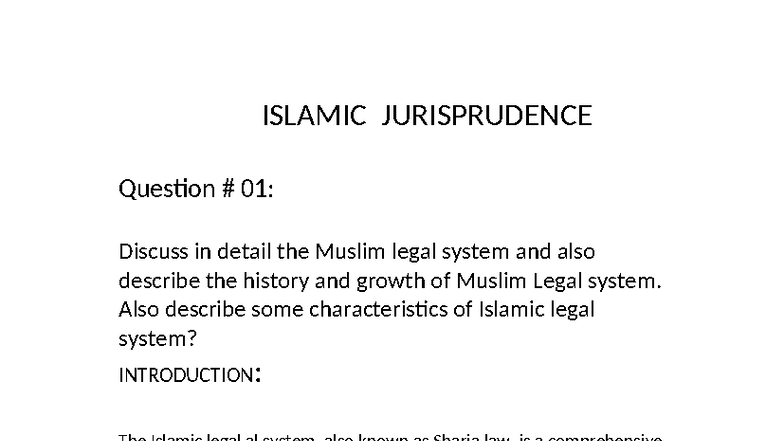 ISLAMIC JURISPRUDENCE: Overview of the Muslim Legal System - Studocu