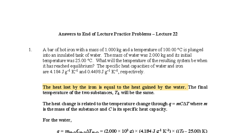 Answers to End of Lecture Practice Problems - Lecture 22 - Studocu