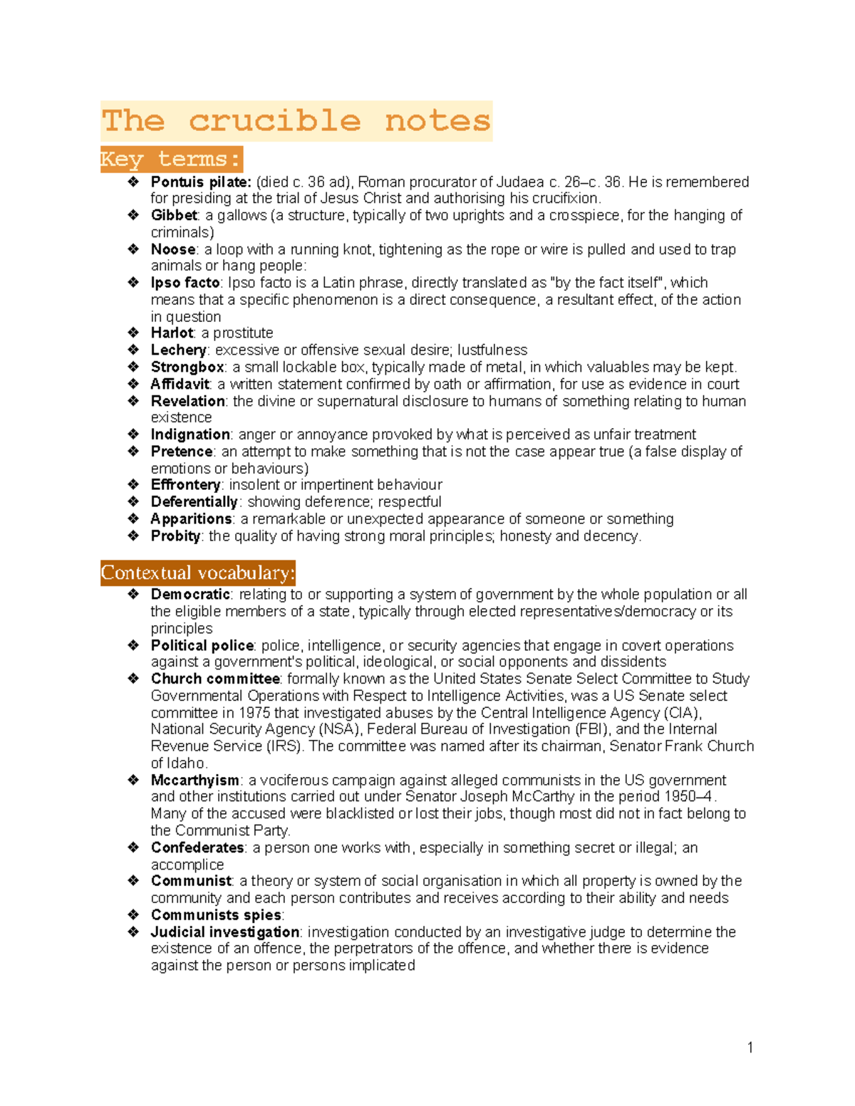 The crucible notes - The crucible notes Key terms: Pontuis pilate ...