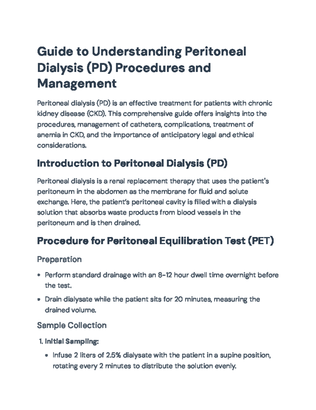 Guide to Peritoneal Dialysis Procedures and Anemia Management (PD ...