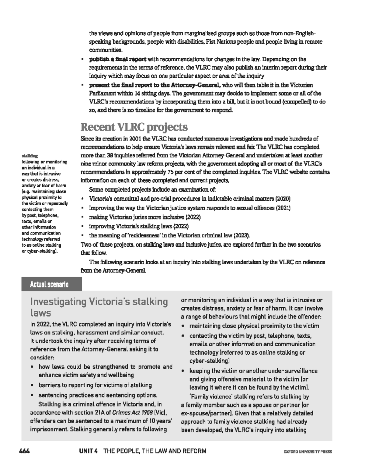 VLRC Inquiry into Stalking Laws: Final Report & Recommendations - Studocu