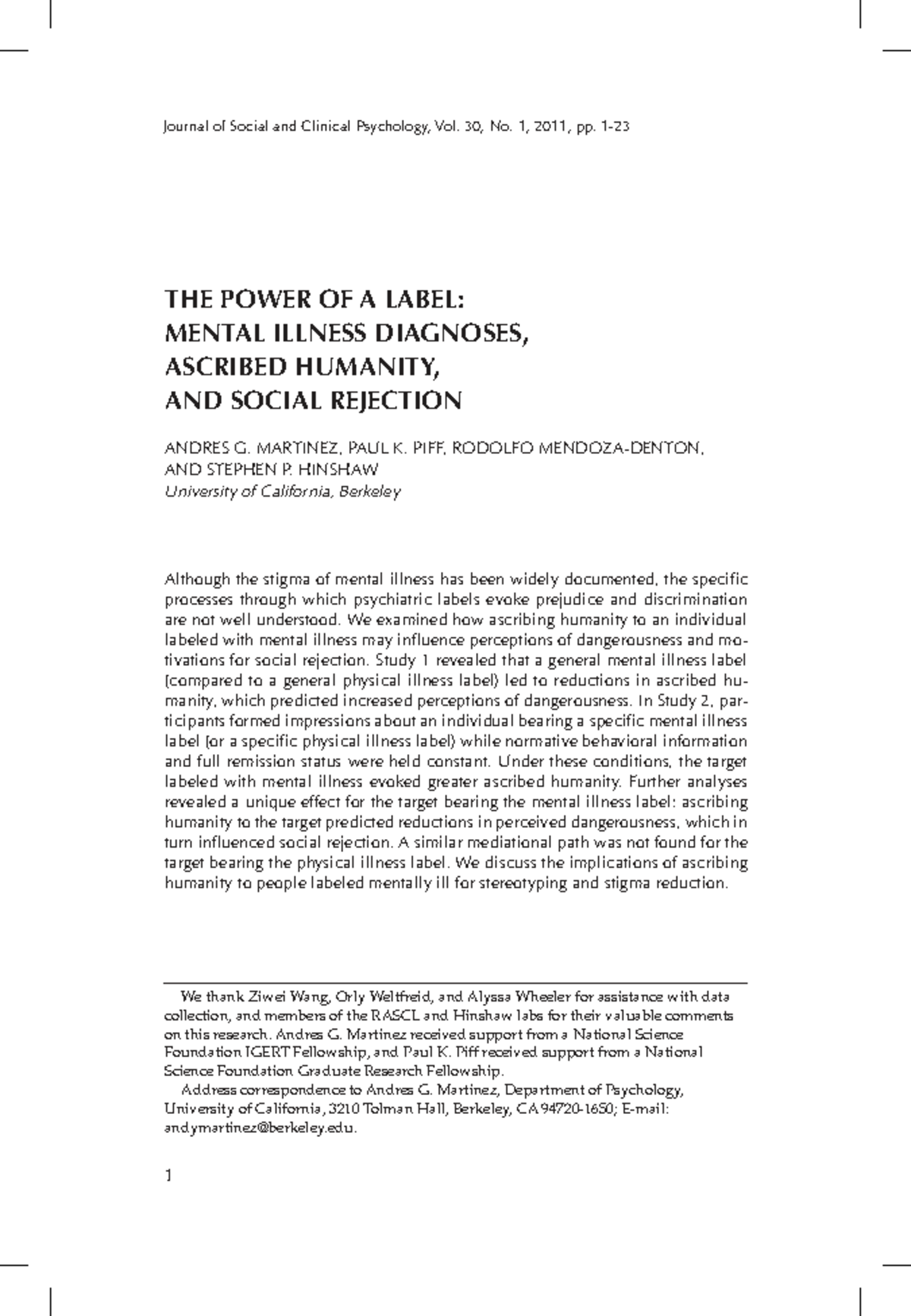 APP1016 - The Power of a Label: Mental Illness, Humanity, and Stigma ...