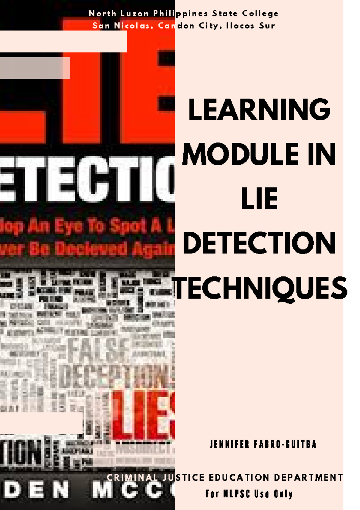 Module-1-2 - Srudy wlee - LEARNING MODULE IN LIE DETECTION TECHNIQUES J ...