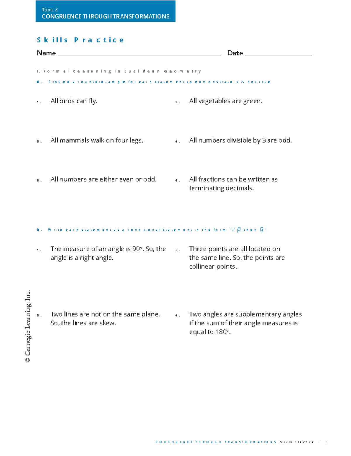 Topic 3: Congruence Through Transformations - Skills Practice for ...