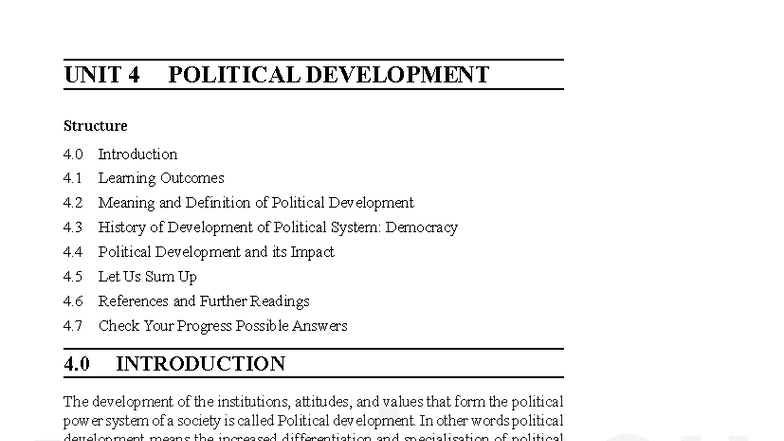 Unit 4: Political Development and Its Impact on Democracy - Studocu