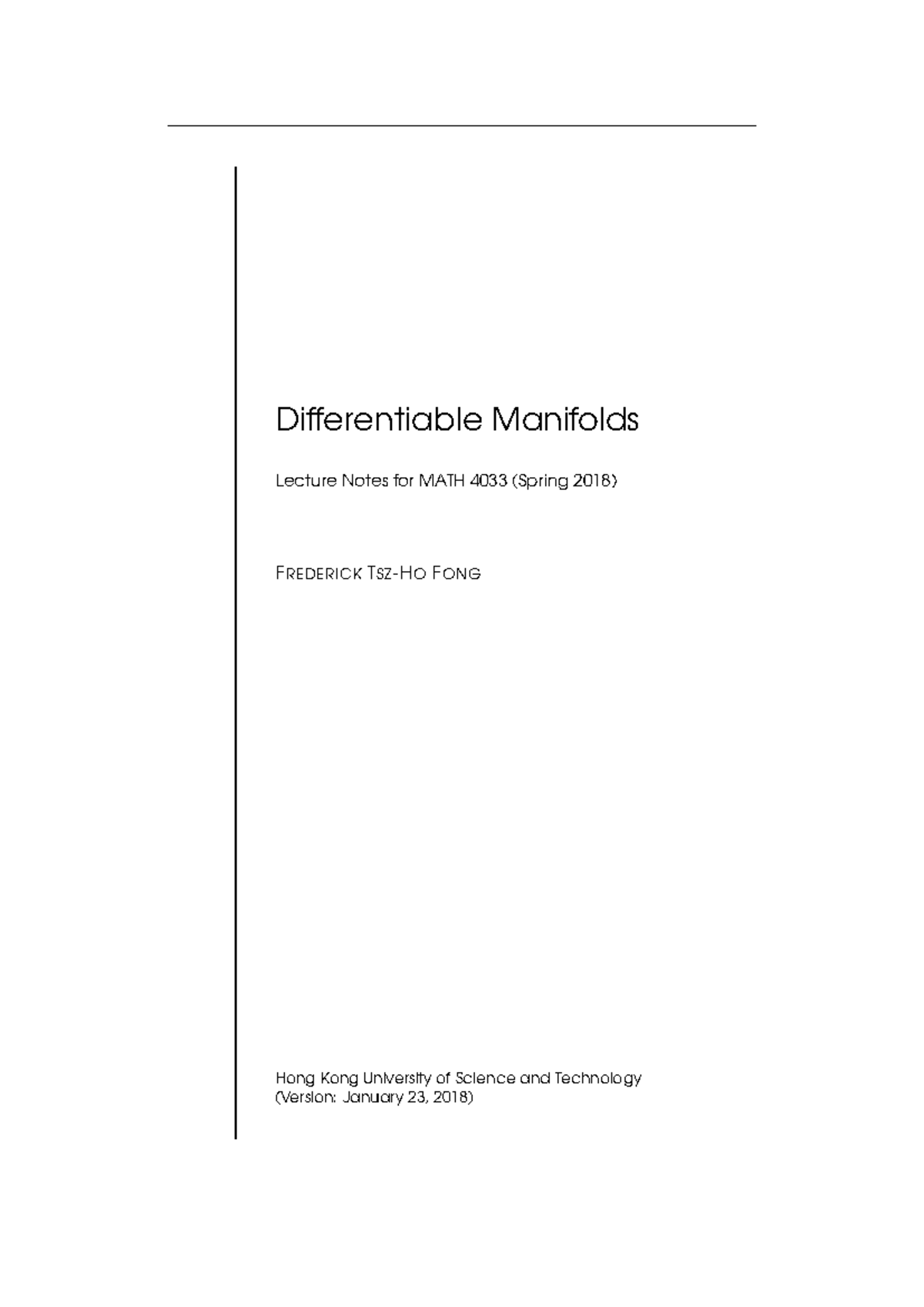 MATH 4033 Lecture Notes: Differentiable Manifolds Overview - Studocu