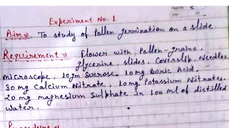 Experiment No. 1: Pollen Germination Study in Plant Science - Studocu