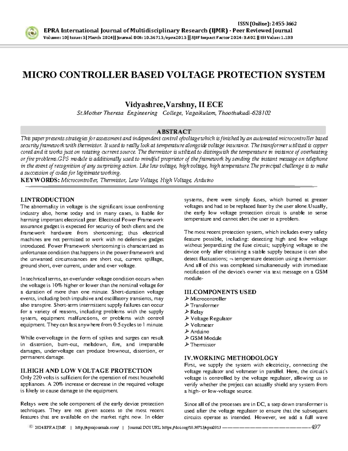 Microcontroller-Based Voltage Protection System: IJMR 2024 Research ...
