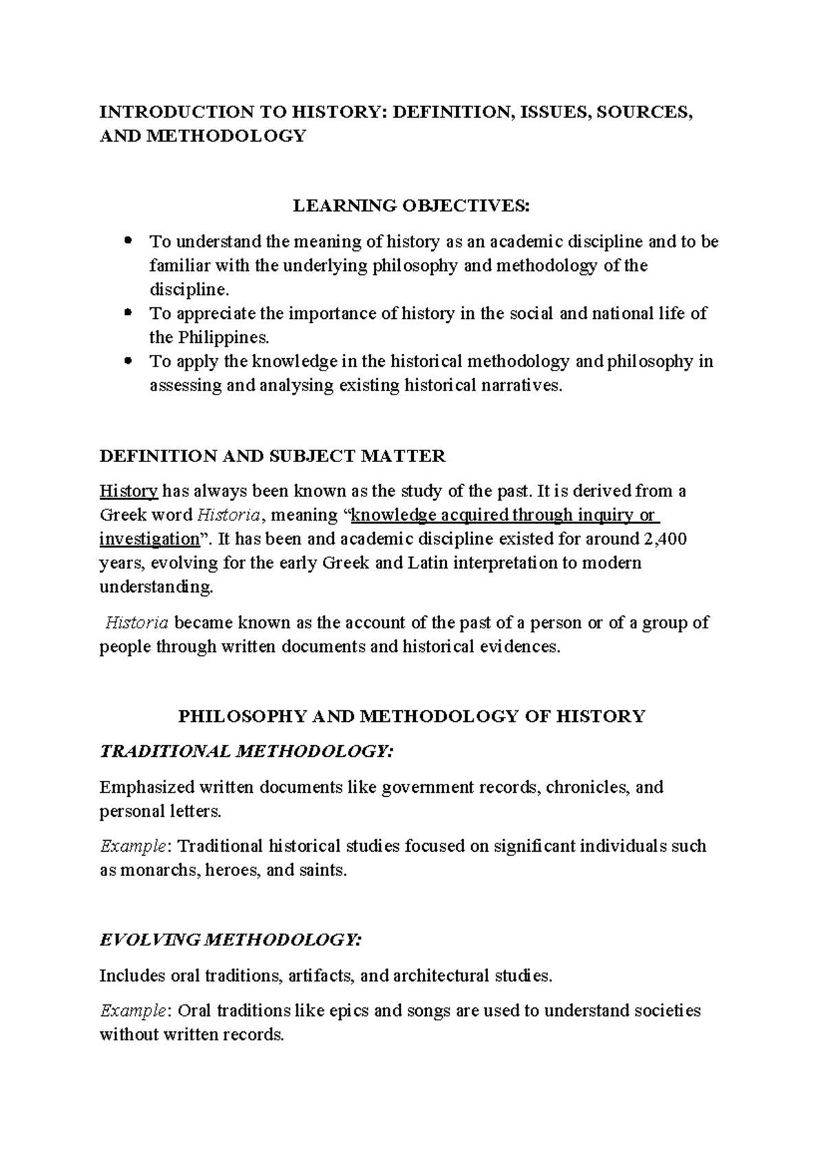 Introduction TO History - INTRODUCTION TO HISTORY: DEFINITION, ISSUES ...