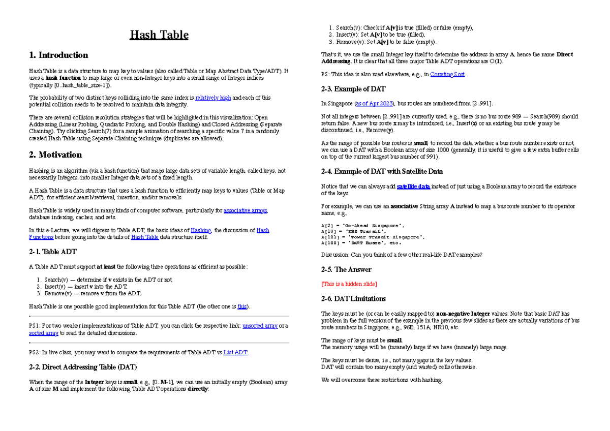 Notes on Hash Table Data Structure (CS101) - Studocu