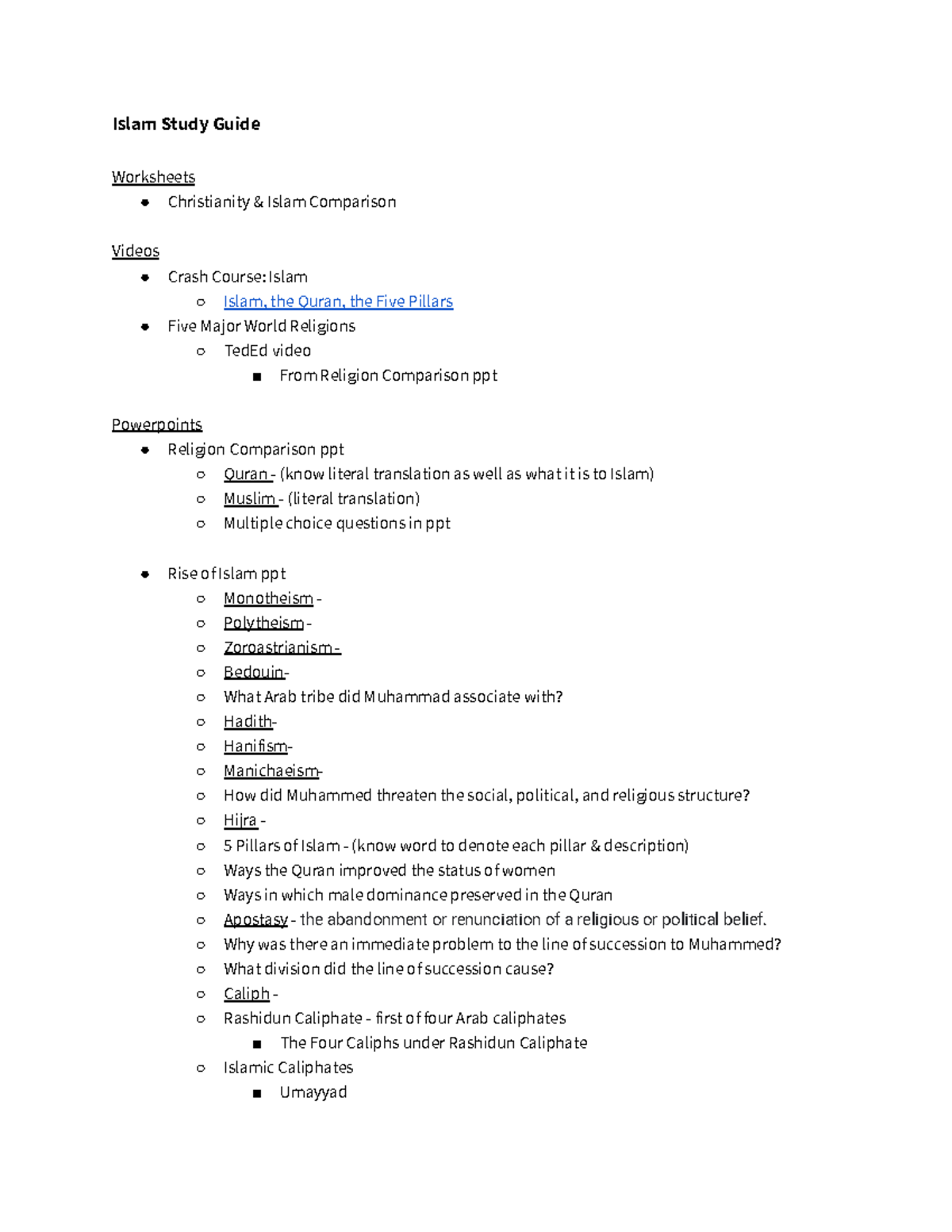 Islam Study Guide: Key Concepts & Comparisons with Christianity - Studocu