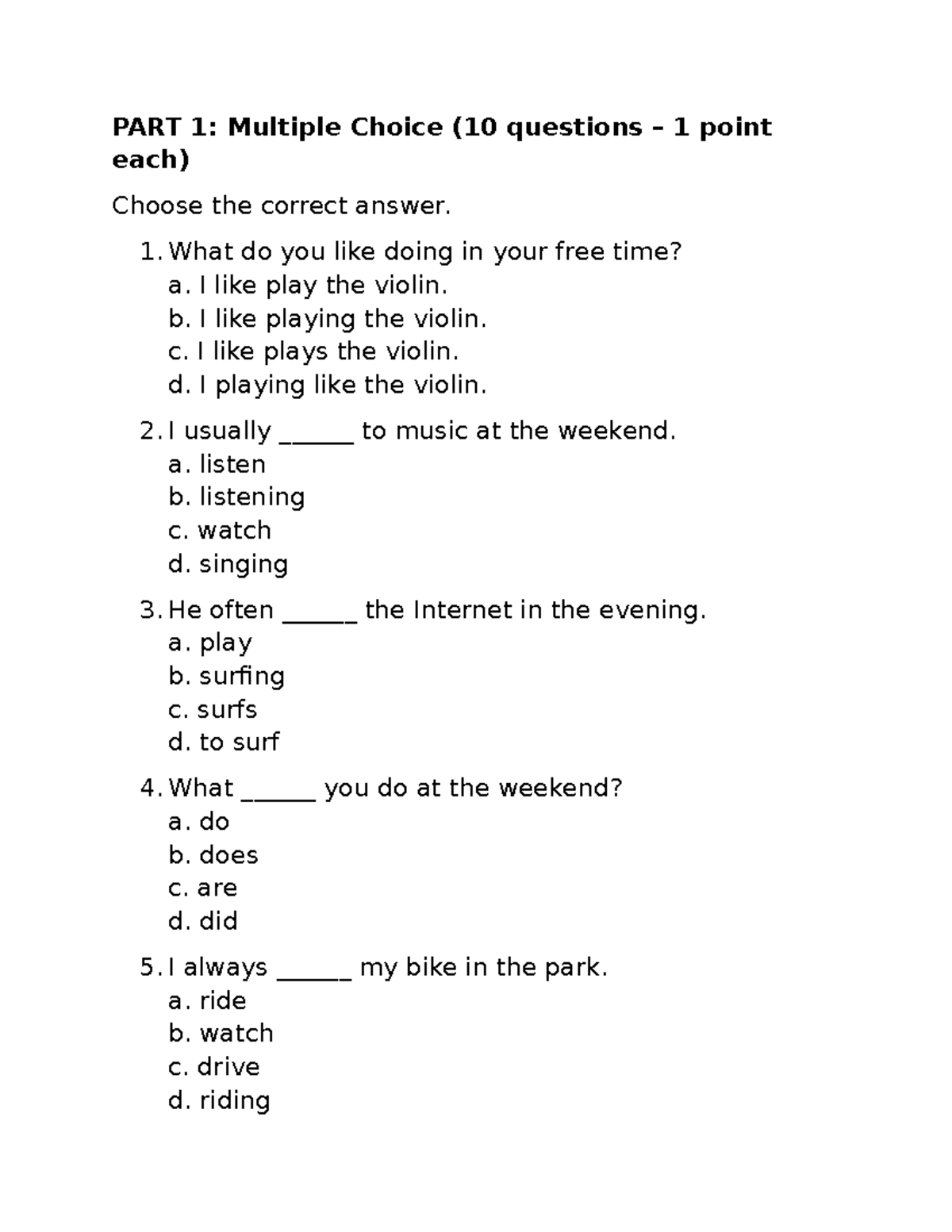 Lowps 5 Unit 3: Multiple Choice & Reading Comprehension Questions - Studocu