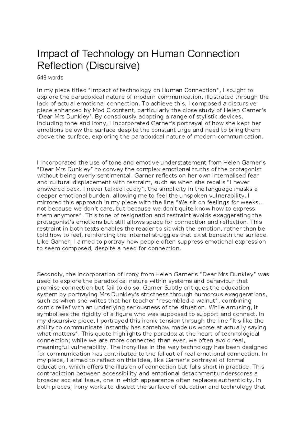 Discursive Reflection on Tech's Impact on Human Connection (Mod C ...