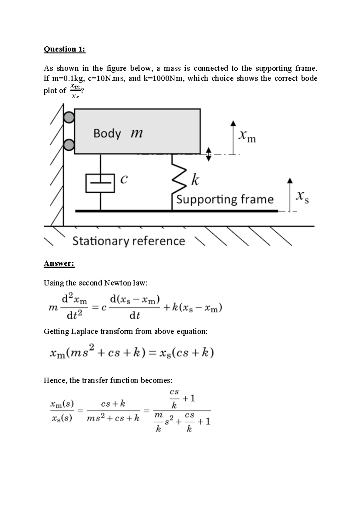 Quiz 1 Solutions - Bode Plot and Transfer Function Analysis - Studeersnel