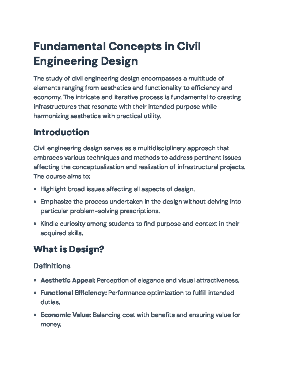 Fundamental Concepts in Civil Engineering Design (Course Code: CE101 ...