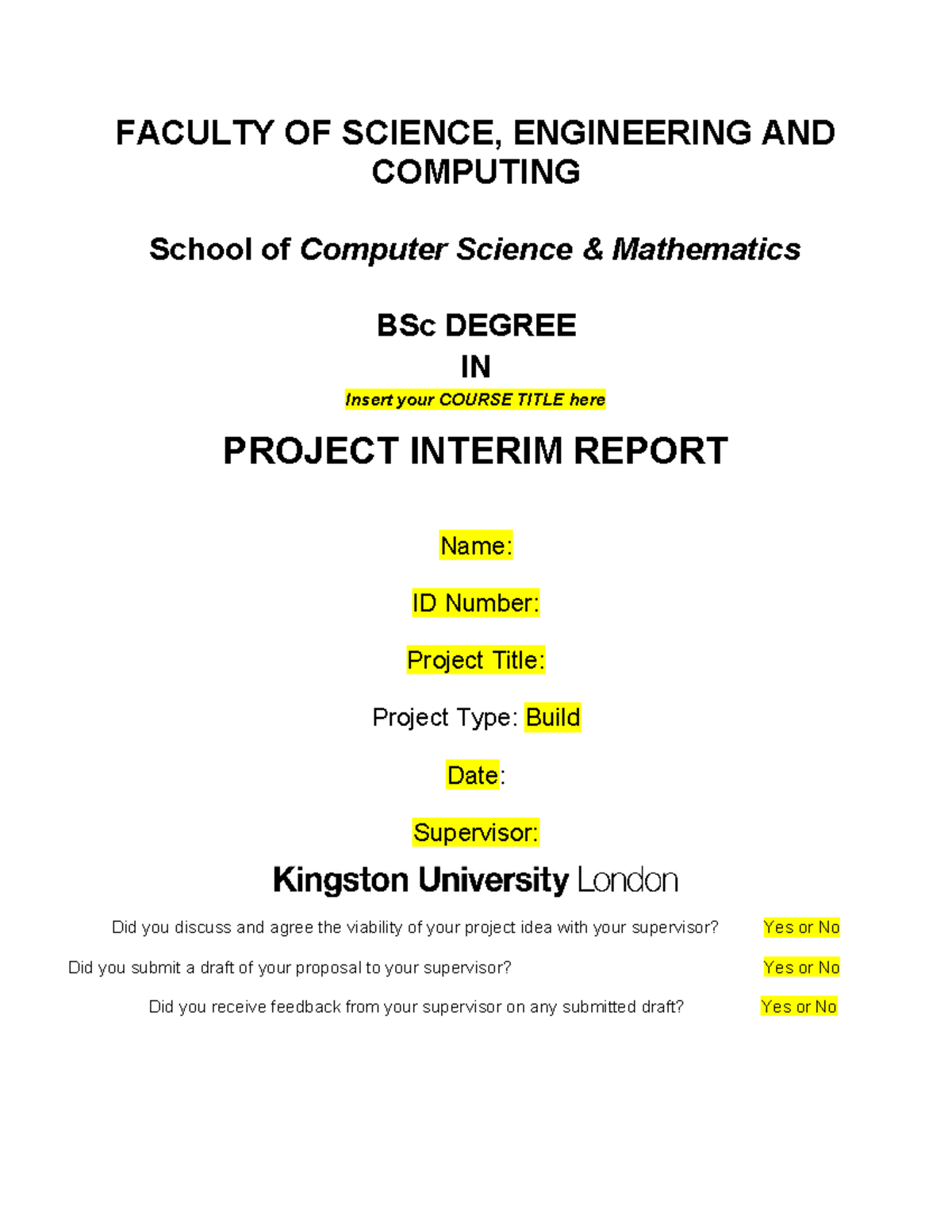 KU BSc Computer Science Project Interim Report Template - Studocu