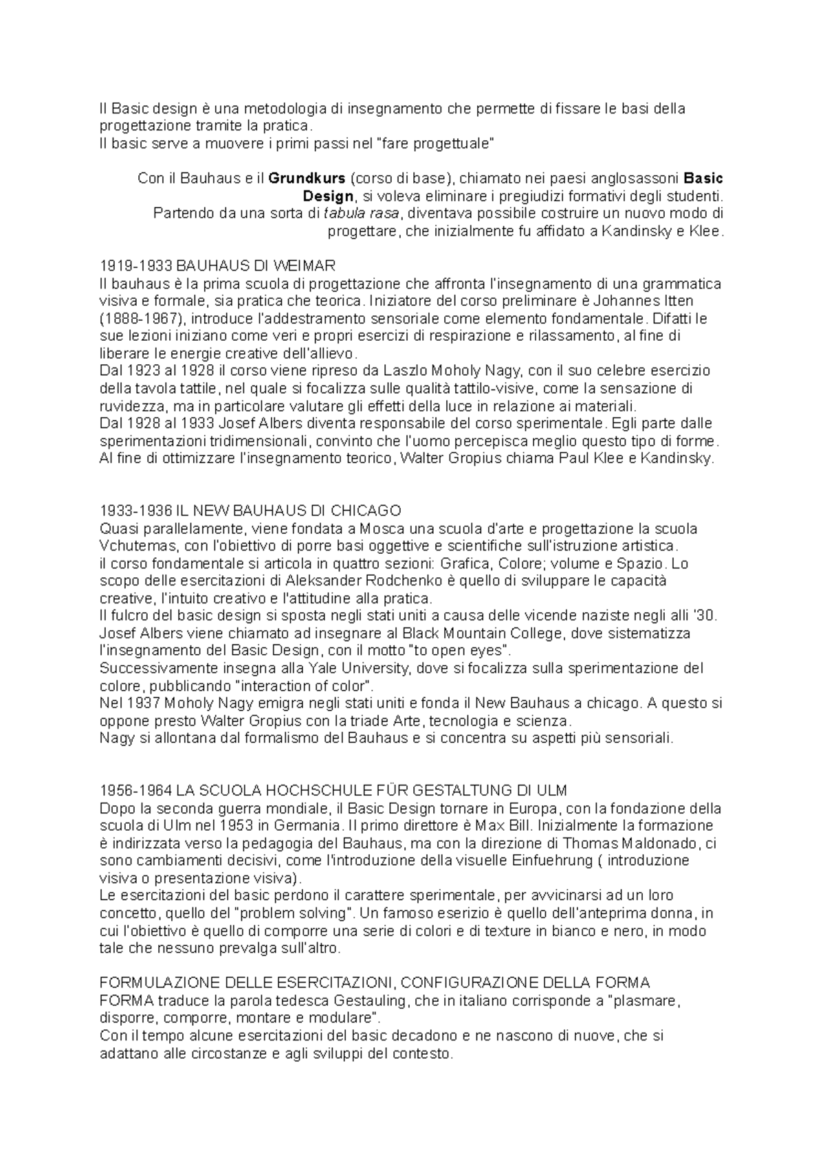 BAUHAUS E IL BASIC DESIGN: METODOLOGIE E INFLUENZE - Studocu