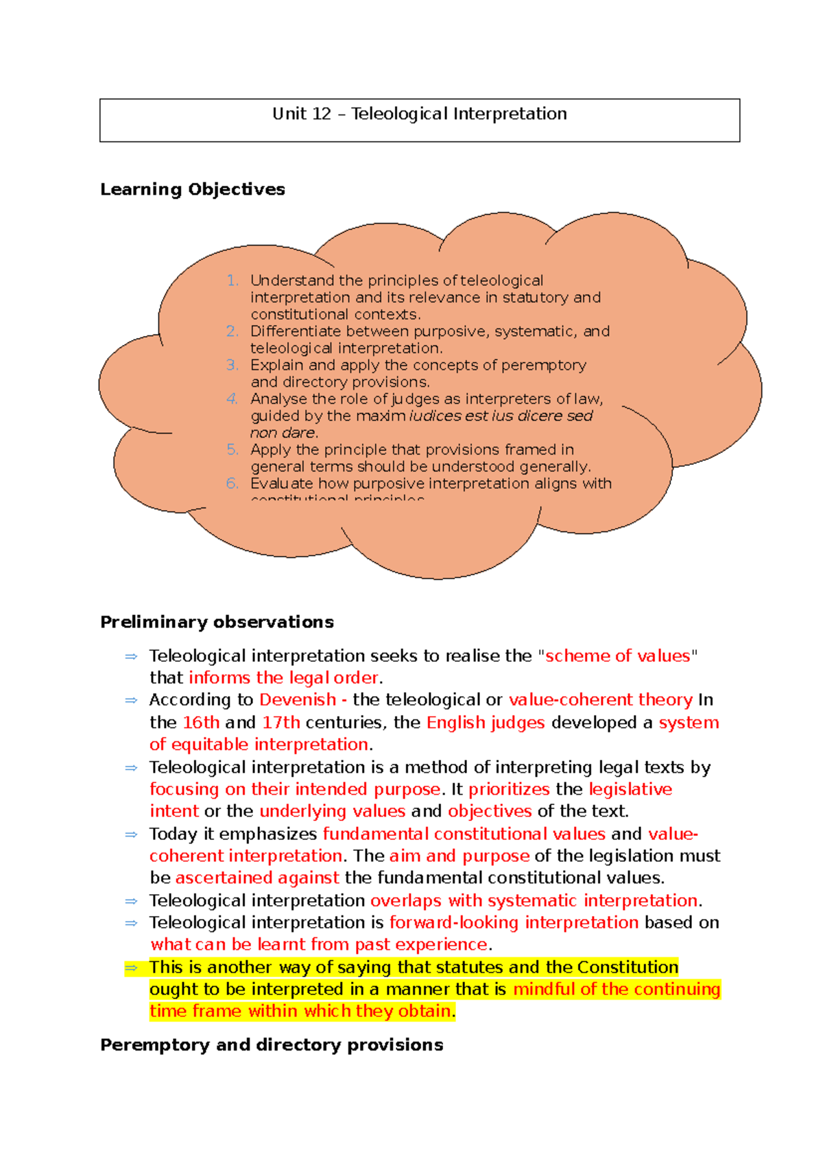 Unit 12 Summary: Teleological Interpretation Principles and ...