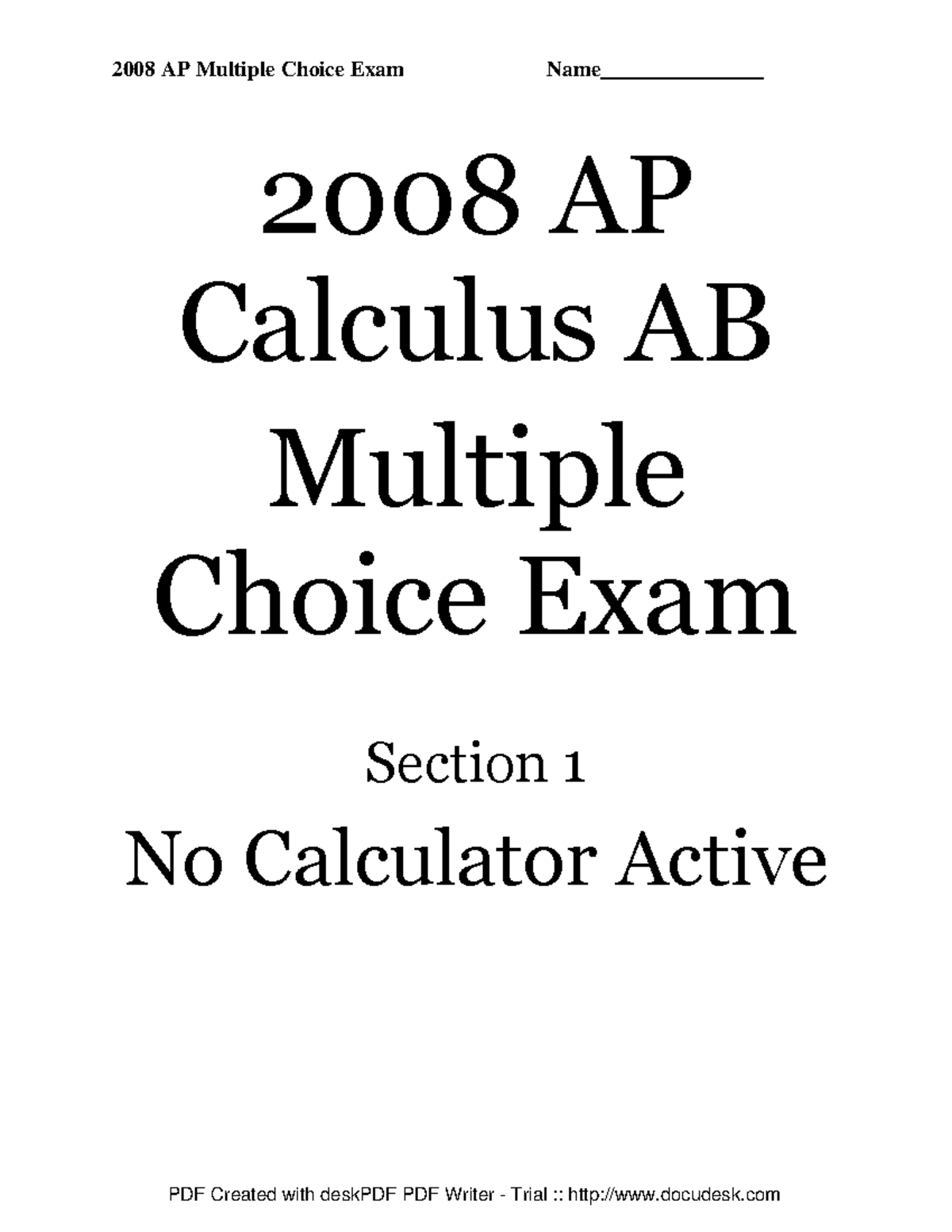 2008 AP Calculus AB Multiple Choice Exam Review Notes - Studocu