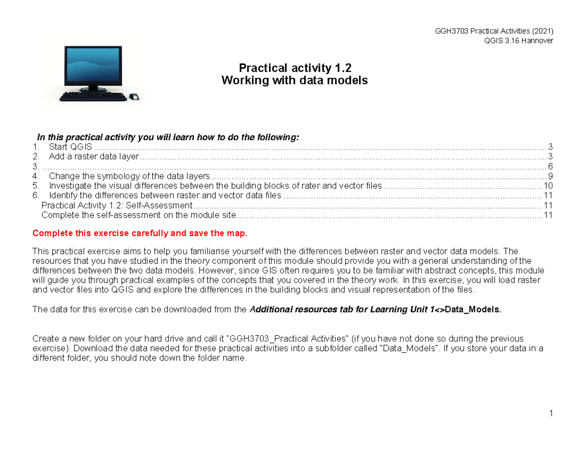 GGH3703 Practical Activity 1.2: Understanding Raster and Vector Data Models - Studocu